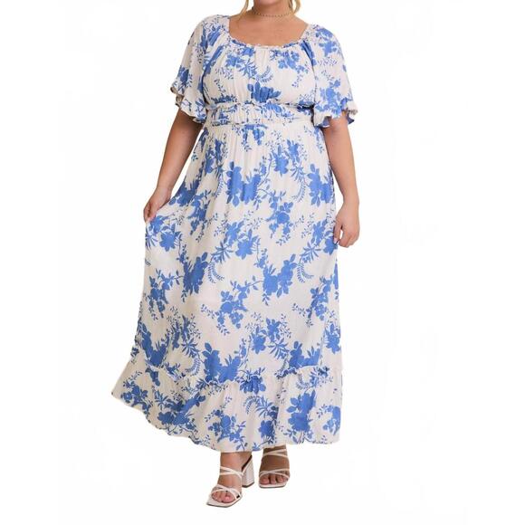Gilli | Dresses | New Gilli Indigo Bloom Maxi Dress In White Blue ...